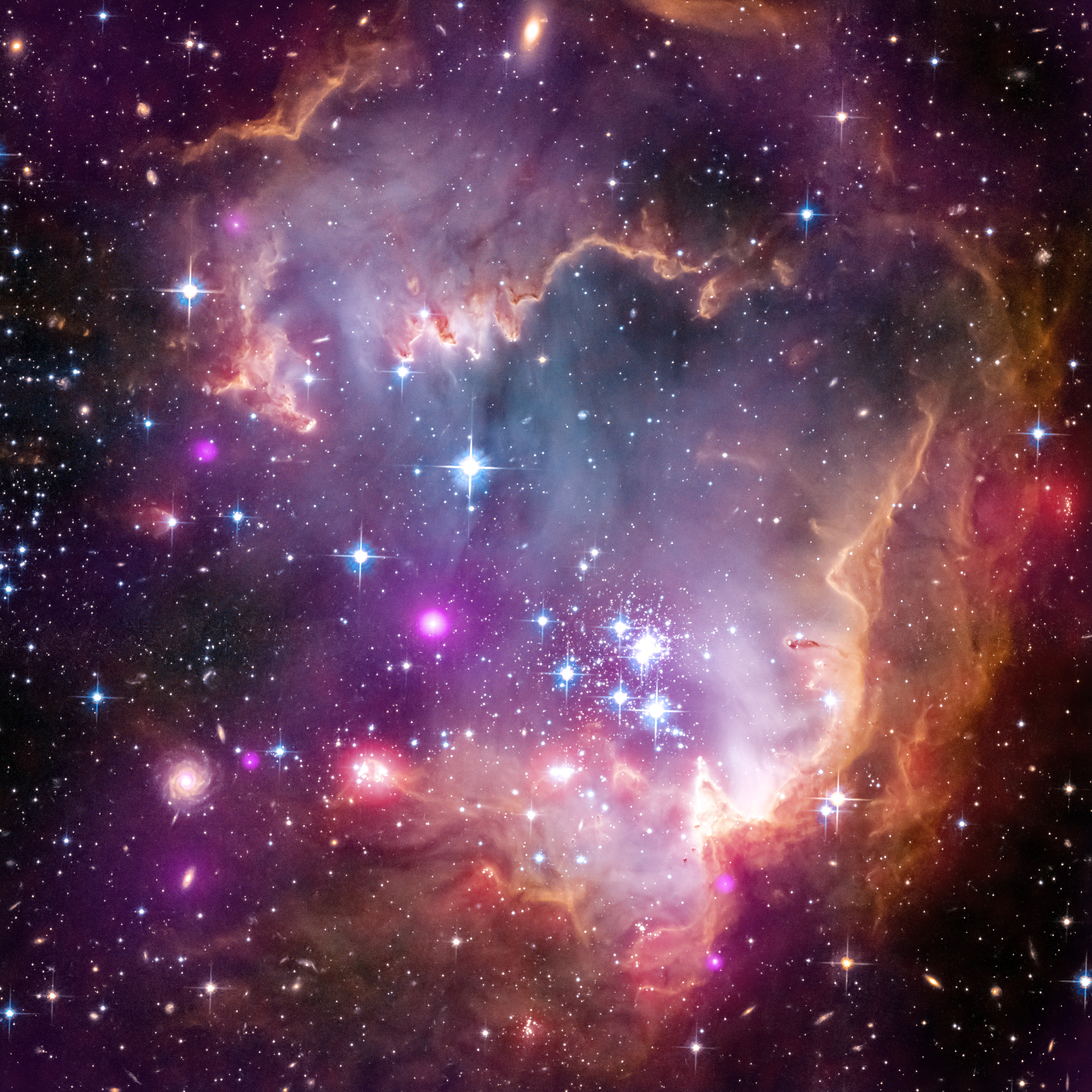 Hubble Chandra Spitzer Composite Image Of NGC 602 In The wing Of The Hubble Chandra Spitzer Composite Image Of NGC 602 In The wing Of The