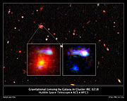 Gravitational lensing by galaxy in cluster IRC 0218, annotated | ESA/Hubble